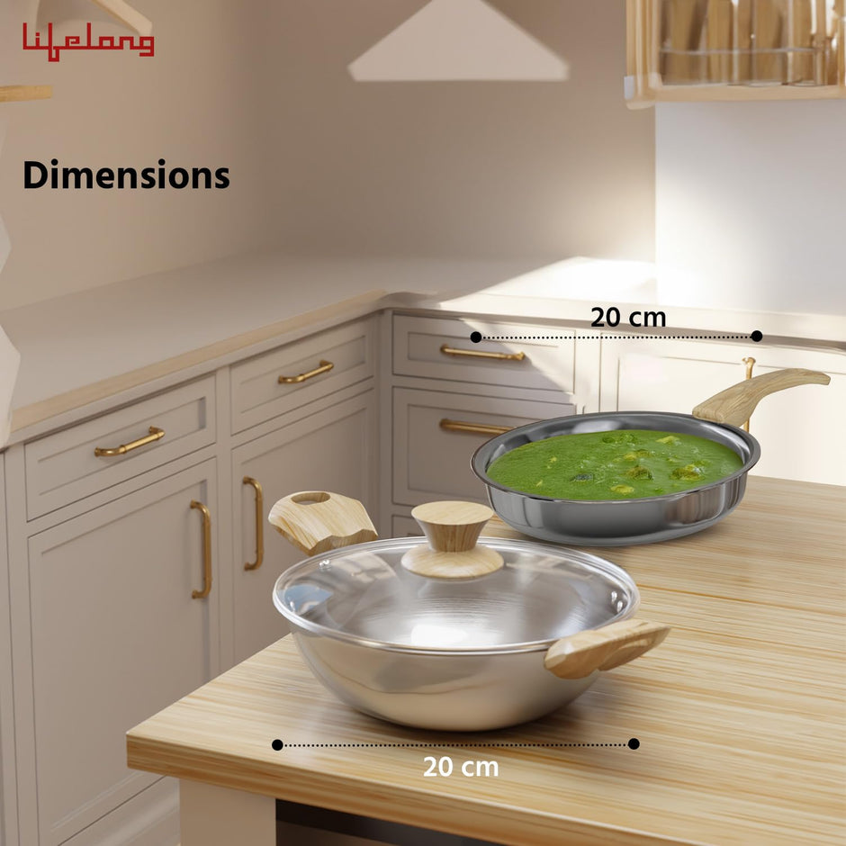 TriPly Kadhai & Fry Pan Combo – 20 cm Cookware Set – Lifelong Online