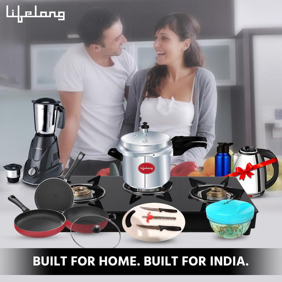 Lifelong Kitchen Combo Set – 3 Burner Stove, Cookware, Mixer, Kettle ...