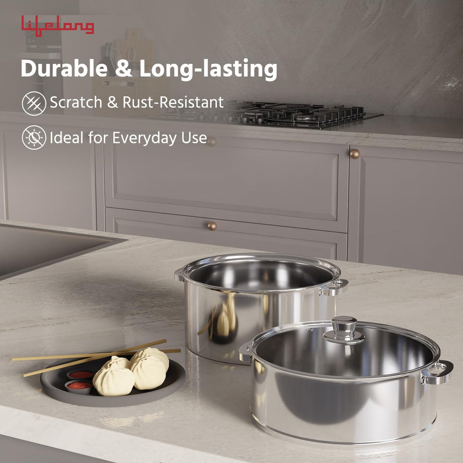 Lifelong 2-Tier Stainless Steel Steamer – 20cm Momo & Modak Maker with ...