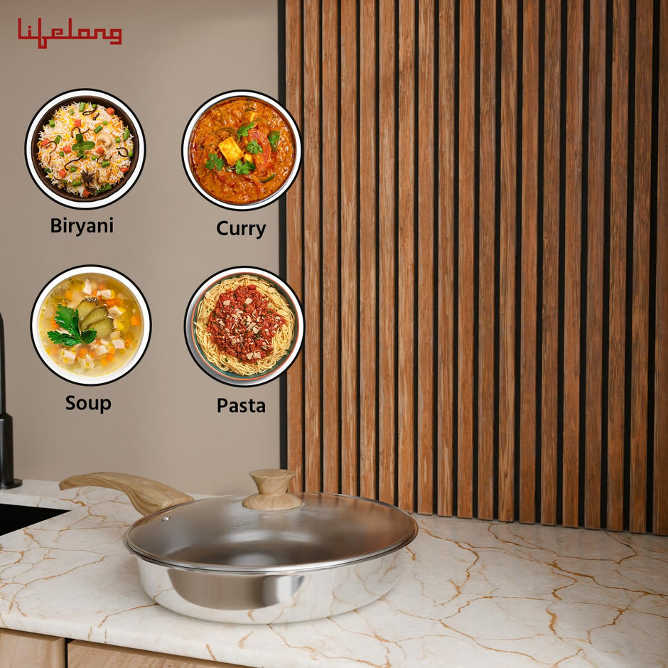 TriPly Kadhai & Fry Pan Combo – 20 cm Cookware Set – Lifelong Online