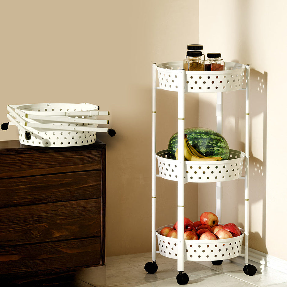 3-Layer Foldable Kitchen Storage Rack with Wheels – Alloy Steel Organi ...