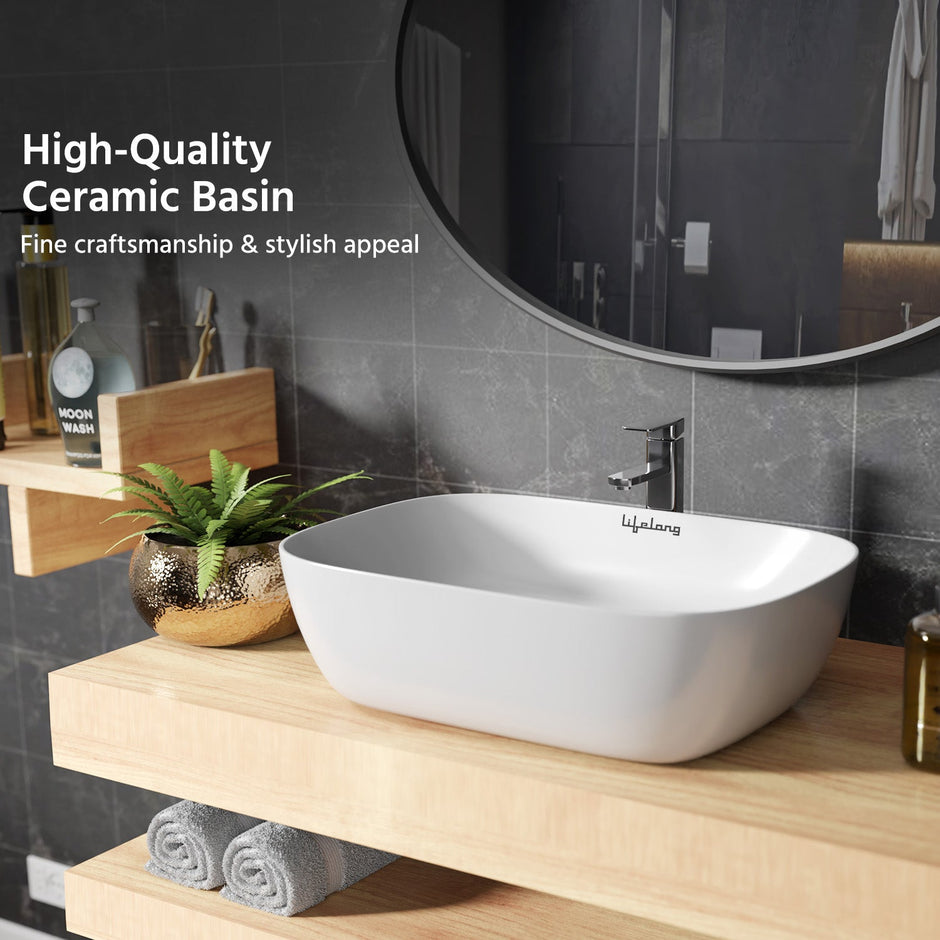 Lifelong Ceramic Tabletop Wash Basin, Stylish & Space-Saving Counterto ...