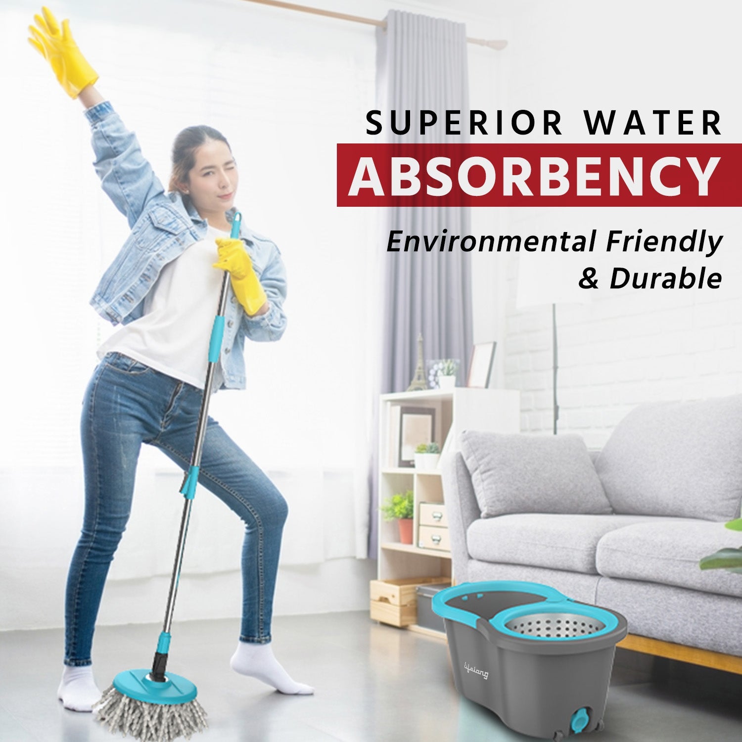 Buy Lifelong Spin Mop with Bucket 10L – 360° Floor Cleaning Set ...
