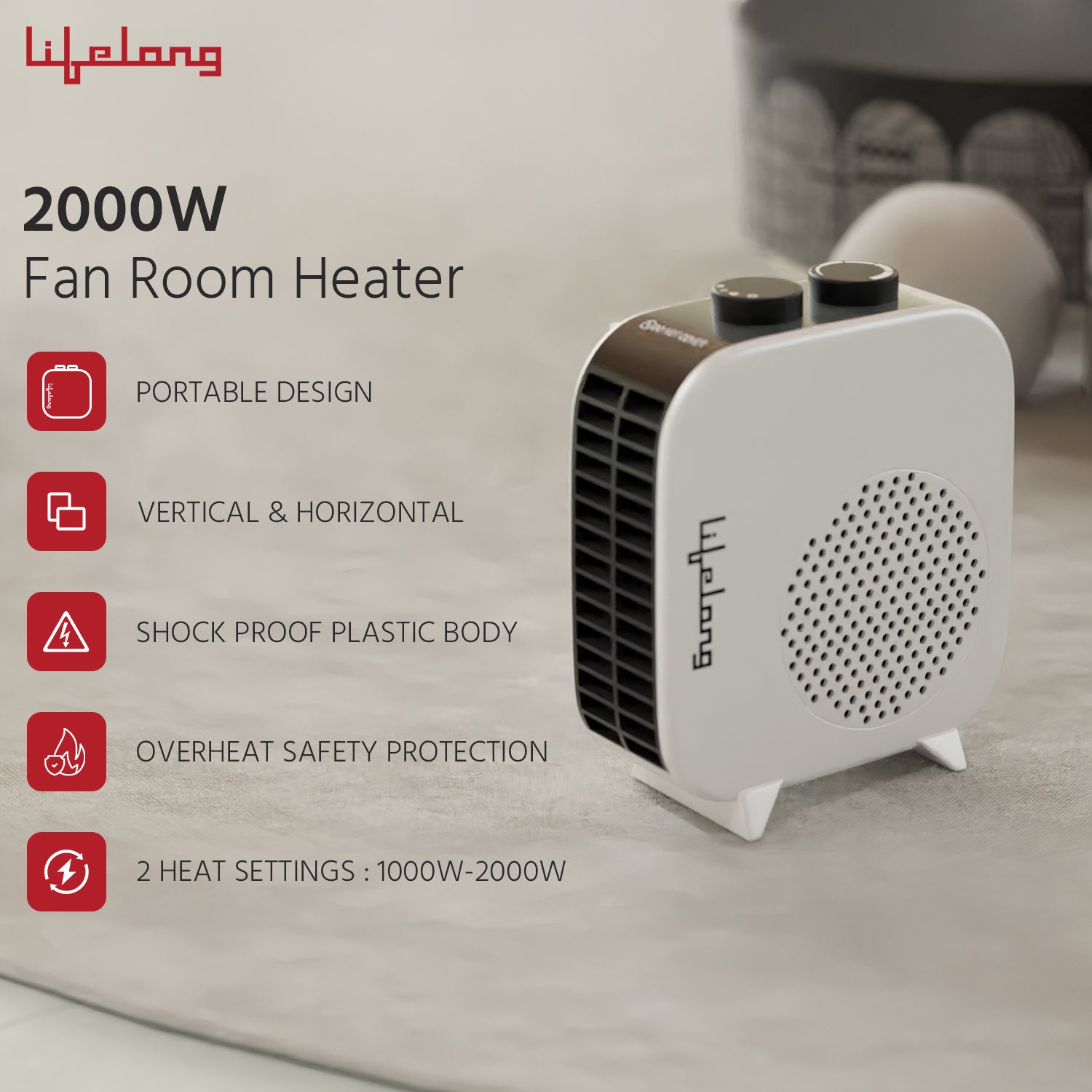2000 Watt Room Heater for Home with 3 Air Setting & ISI Certified, Por ...