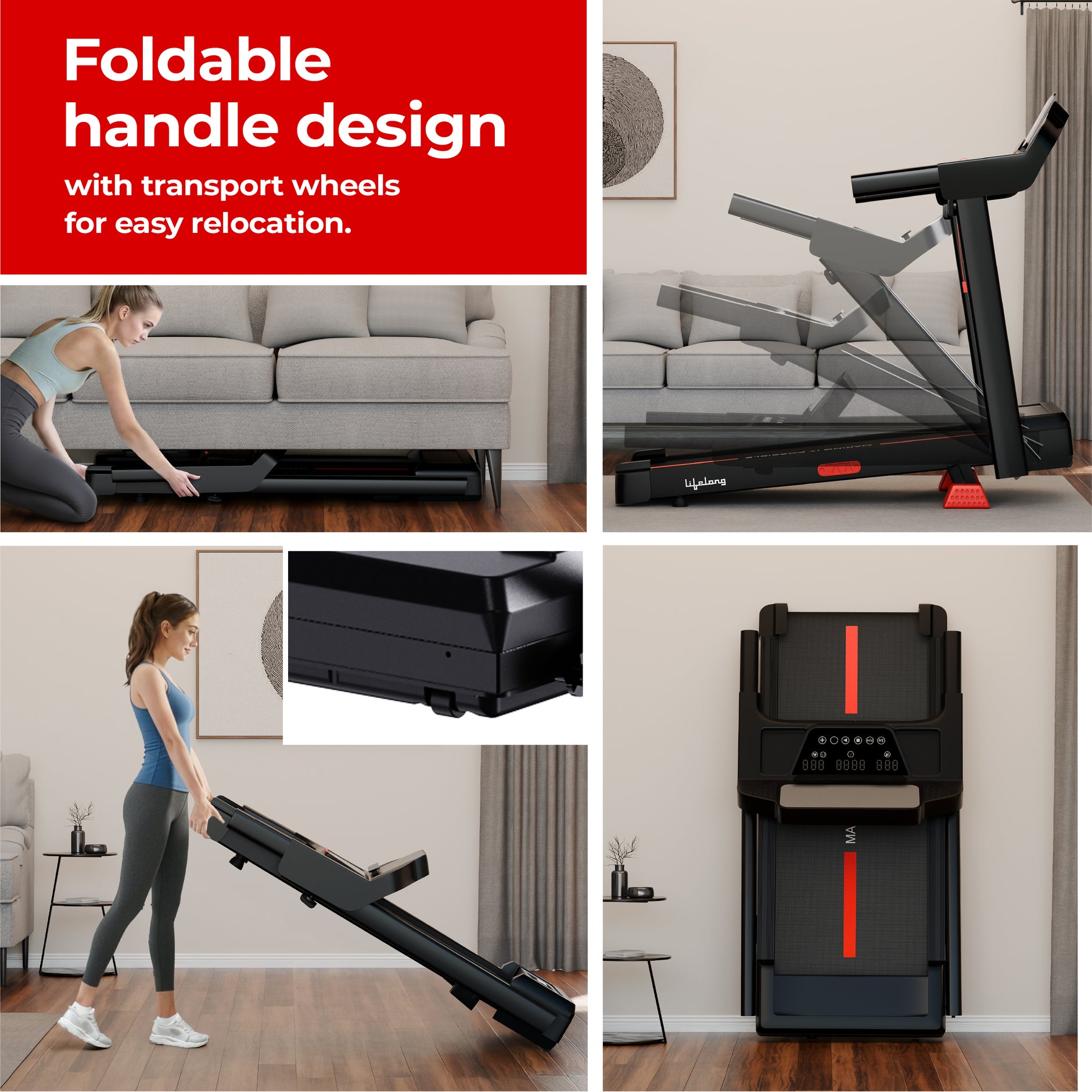 Lifelong 4.5HP Motorized Treadmill for Home | Manual Incline 12% | Fol ...