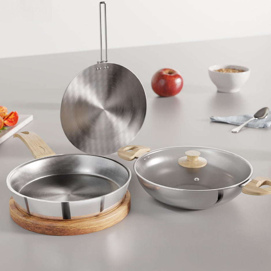 riPly Combo Kadhai, Fry Pan with Lid and Roti Tawa for Cooking, Cookwa ...